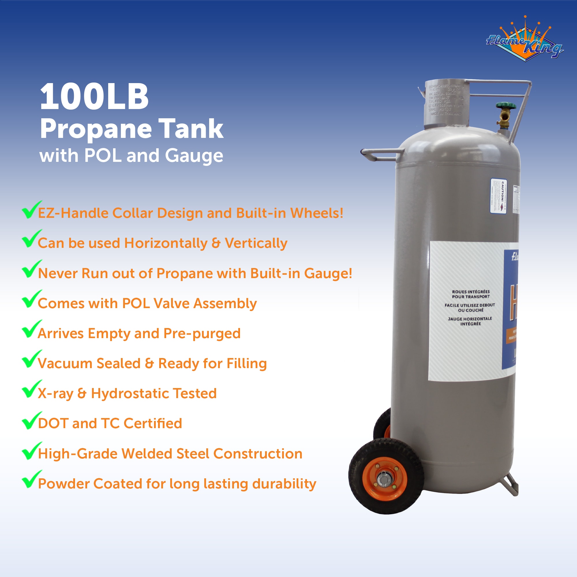 Flame King 100LB Horizontal/Vertical LP Cylinder w/ POL Valve Steel ...