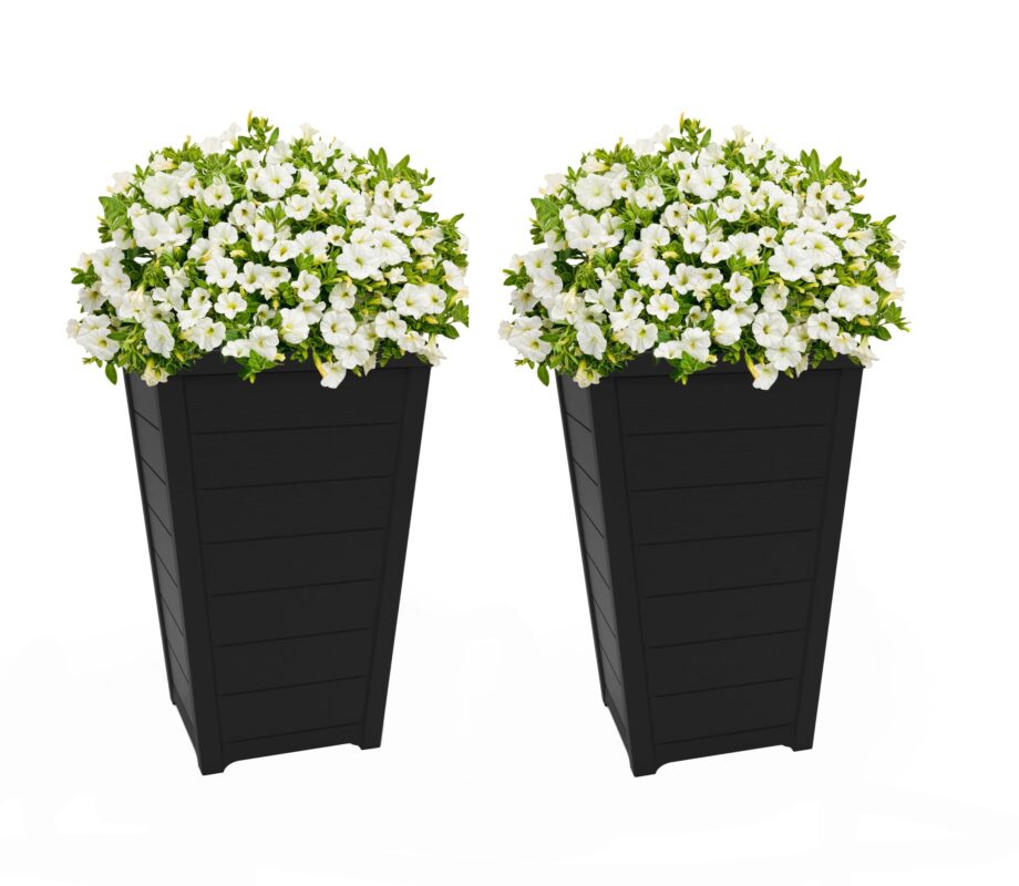 Keter Set of 2 Resin Modern Outdoor 22 Inch Tall Large Flower Pots ...