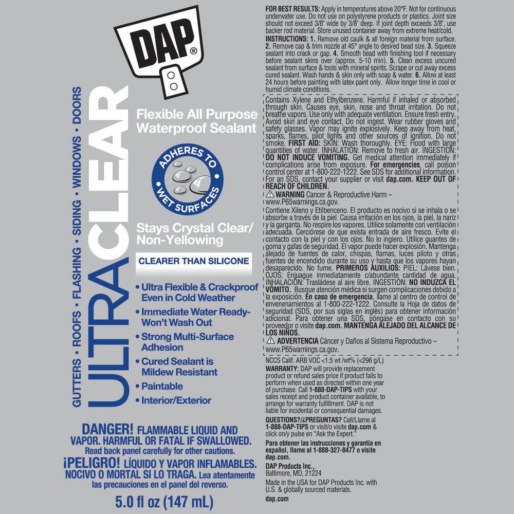 DAP Ultra Clear 5 oz. All Purpose Waterproof Sealant (15-Pack ...