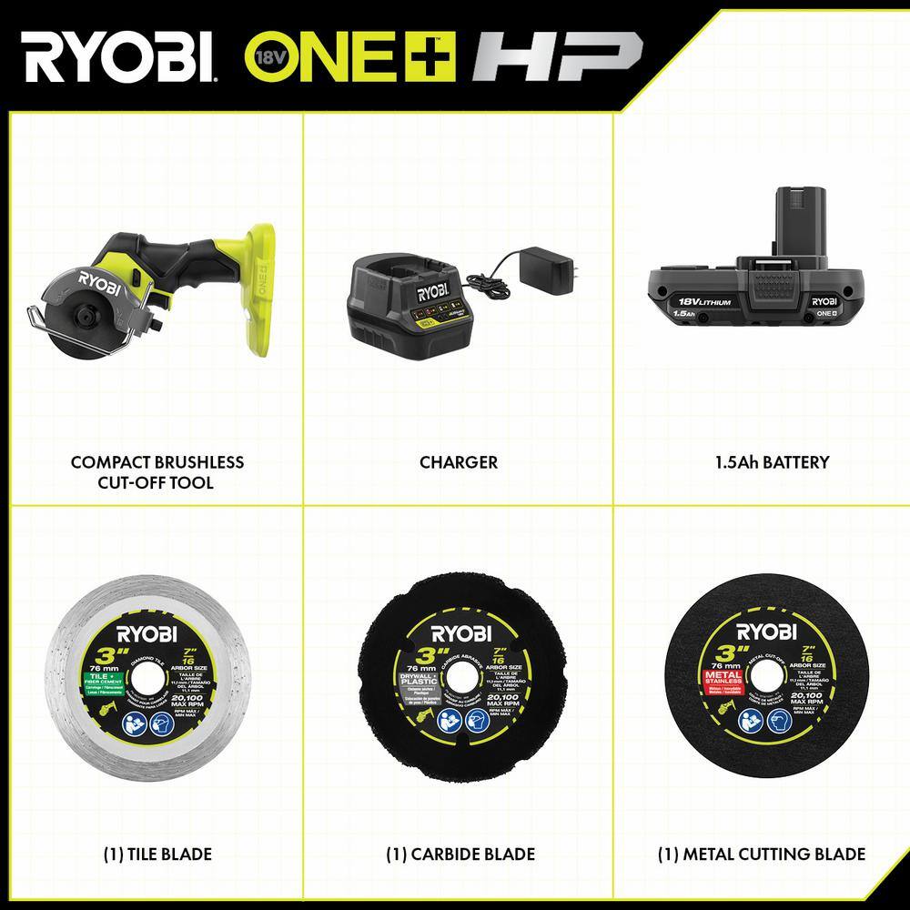 RYOBI ONE+ HP 18V Brushless Cordless Compact Cut-Off Tool Kit with 1.5 ...