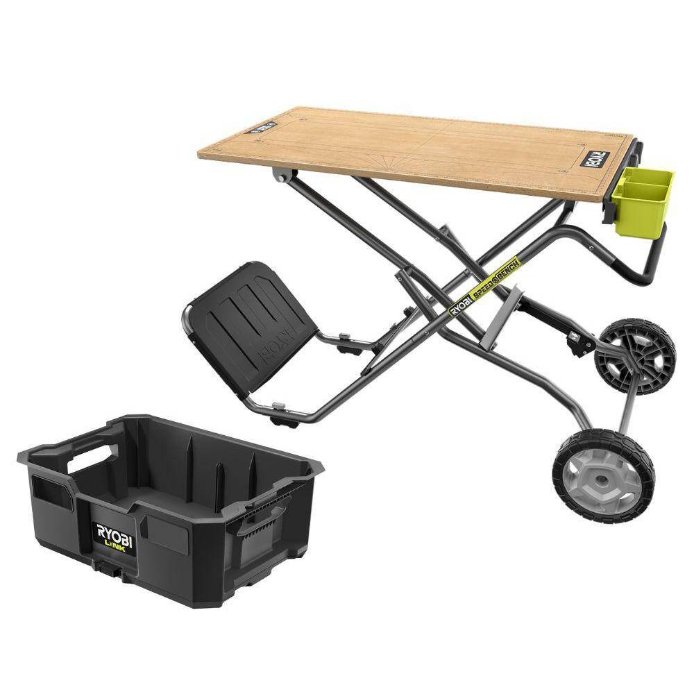 RYOBI SPEED BENCH 23 in. W x 20 in. D Mobile Workstation with LINK Tool ...