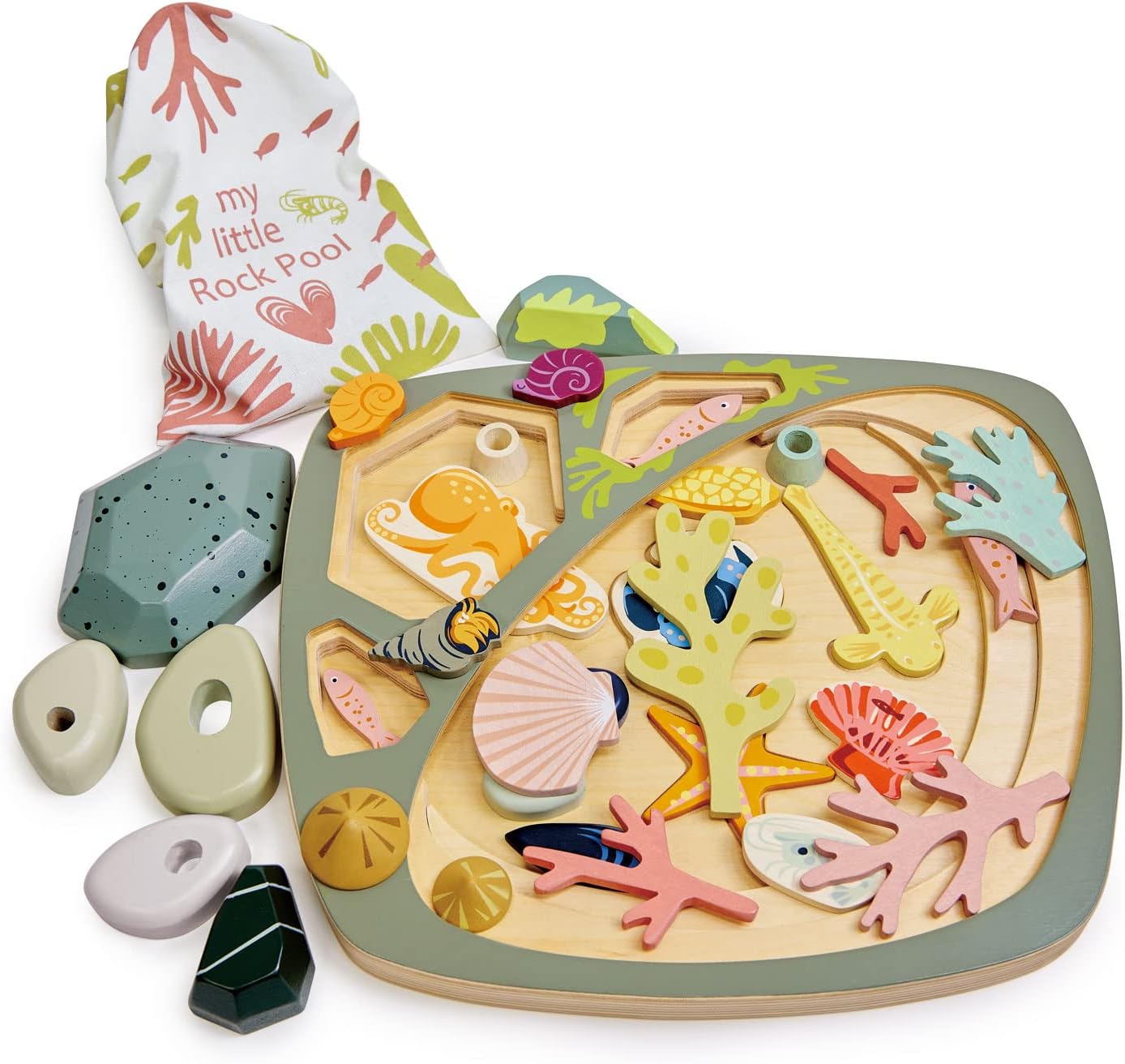 Tender Leaf Toys - My Little Rock Pool - 35 Piece Wooden Sea Life Set ...