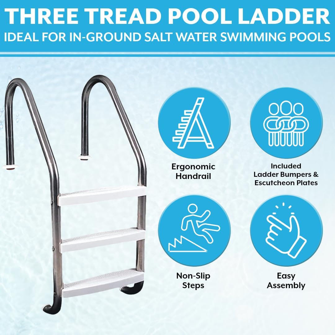 Poolzilla Three Tread Stainless Steel Pool Ladder Entry and Exit System ...