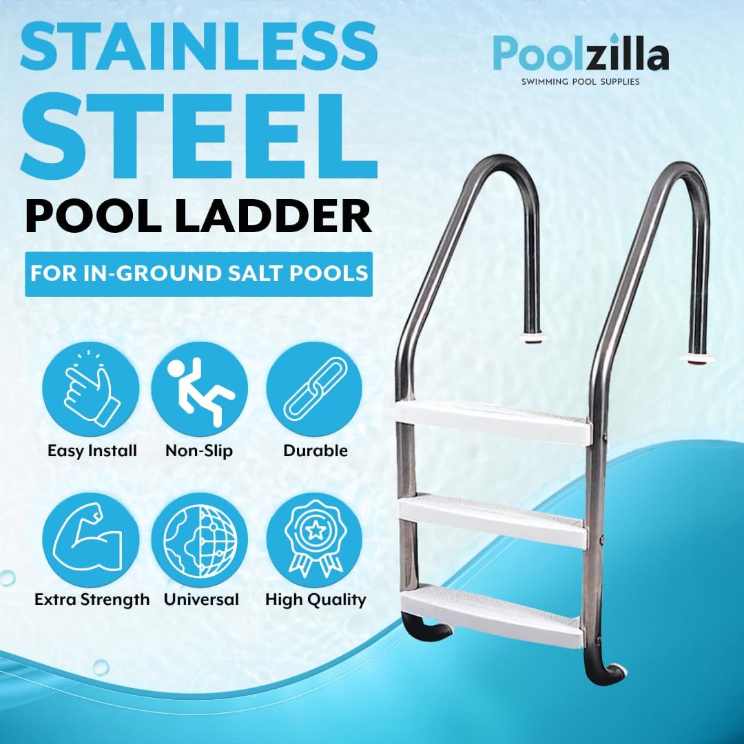 Poolzilla Three Tread Stainless Steel Pool Ladder Entry and Exit System ...