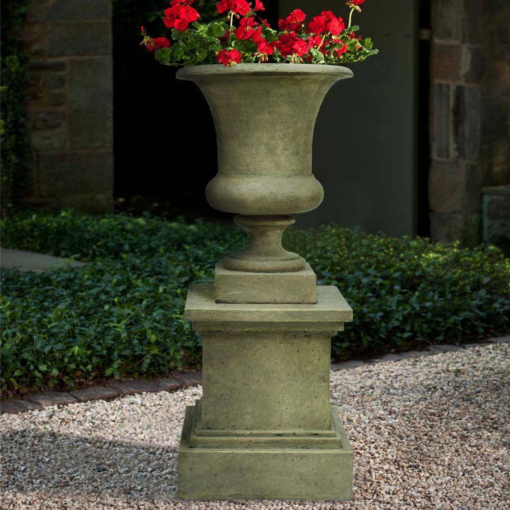 MPG 16-1/2 in. Square Cast Stone Fiberglass Pedestal Planter in Aged ...