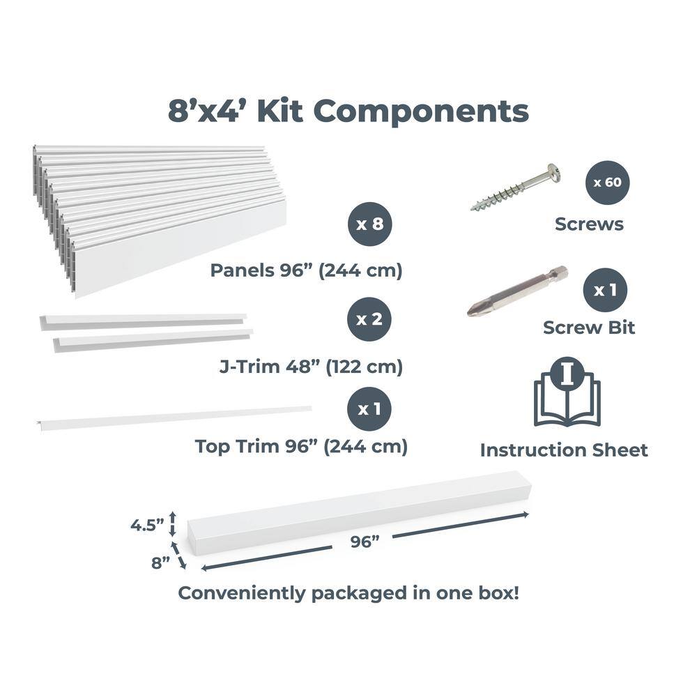 CROWNWALL Home 6 in. x 8 ft. x 4 ft. Heavy Duty PVC Slatwall Organizer ...