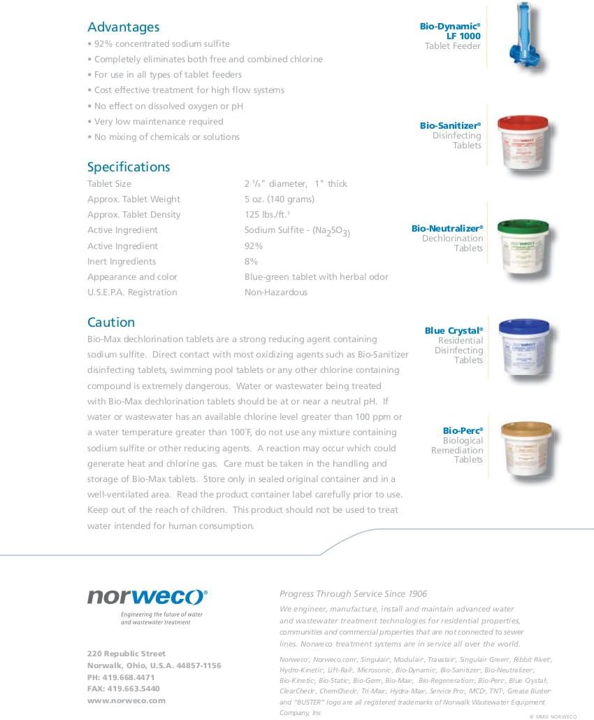Norweco Bio-Max Dechlorination Tablets 48lb - 92% Sodium Sulfite ...