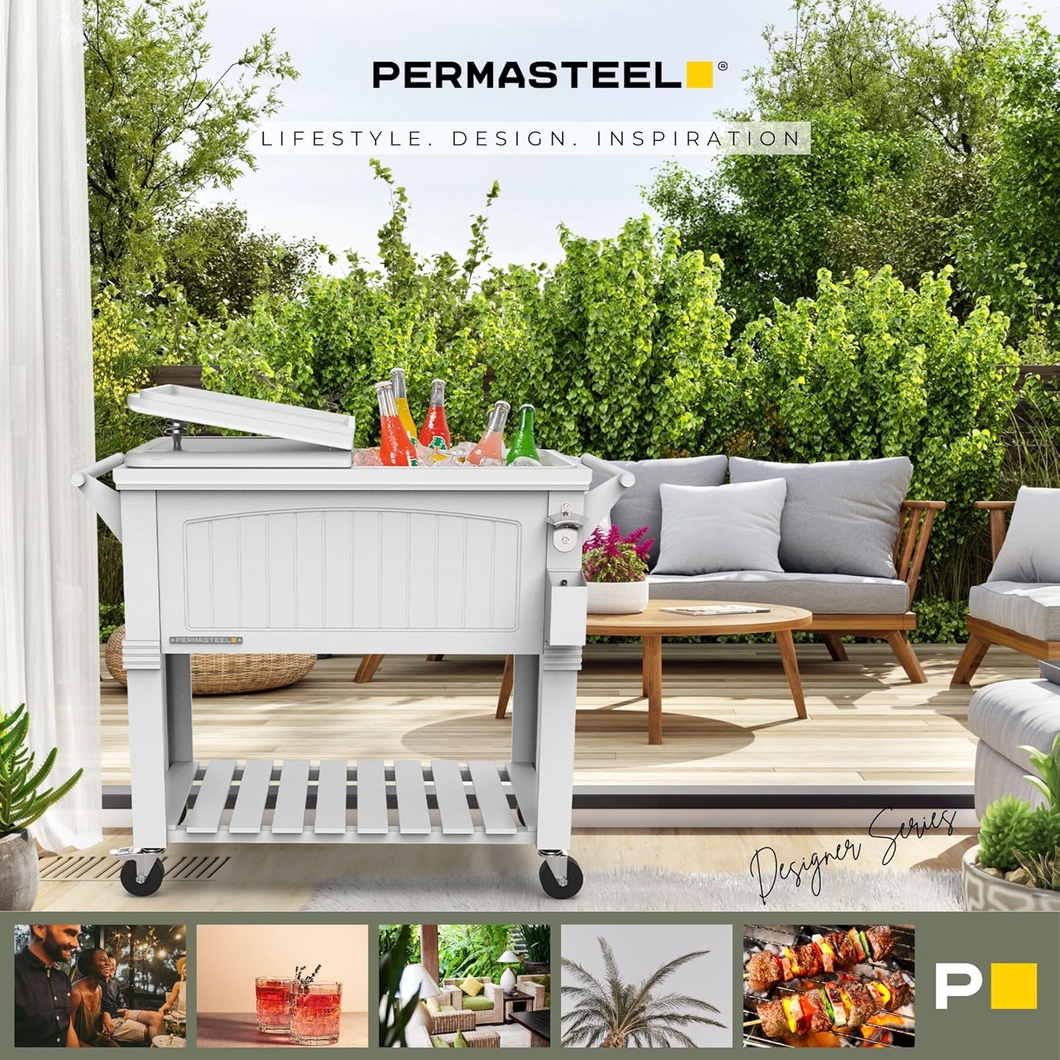 Permasteel Party Cooler with Divider, Spacious 80-Qt Capacity, White ...