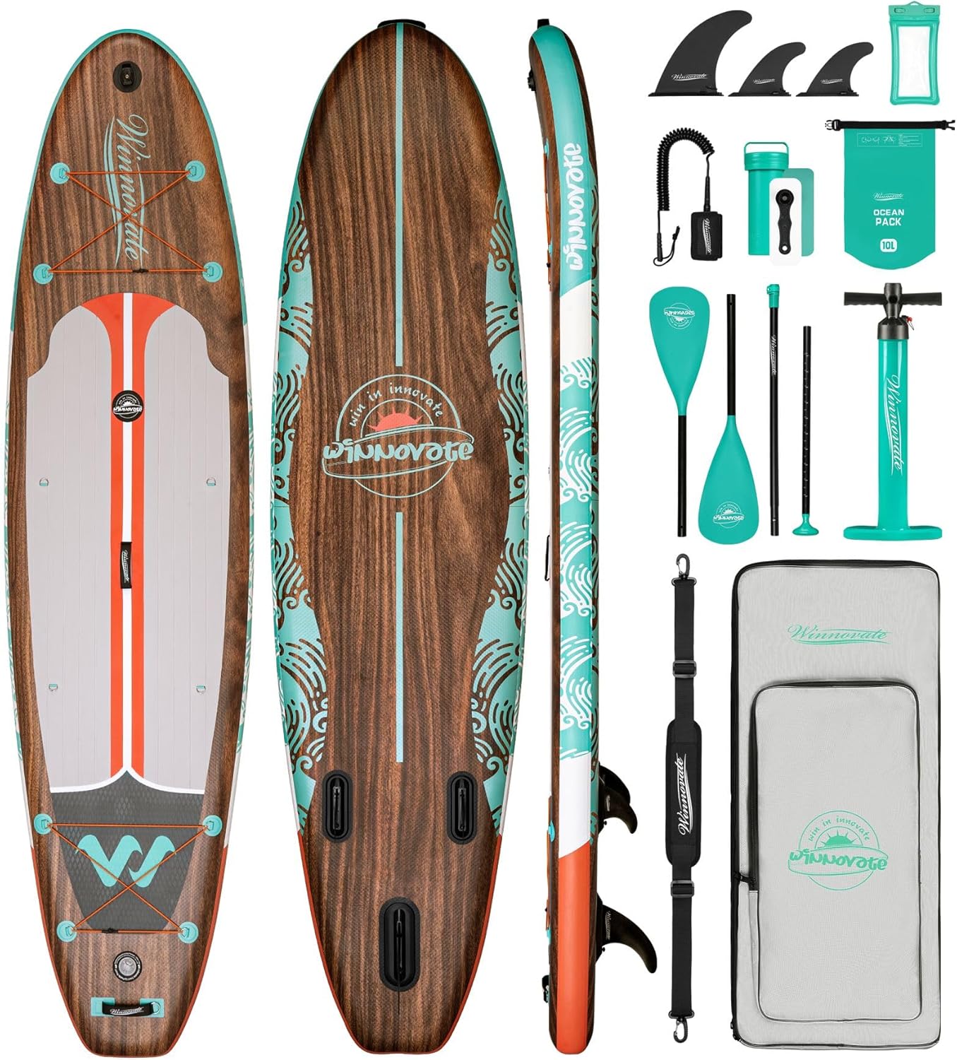 WNOVA 11'6"x35"x6" Wood Grain Stand Up Paddle Board Inflatable ...