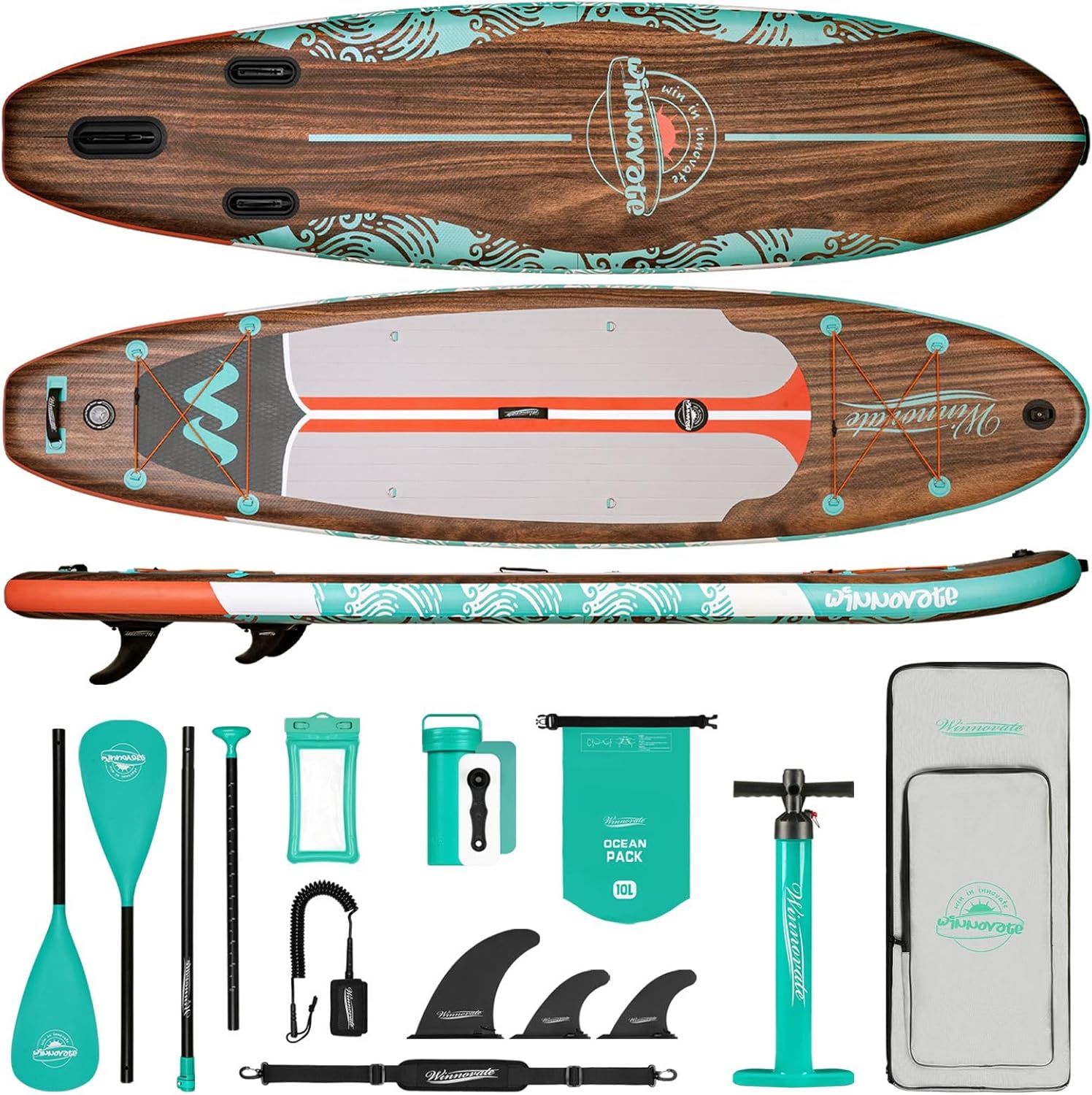 WNOVA 11'6"x35"x6" Wood Grain Stand Up Paddle Board Inflatable ...