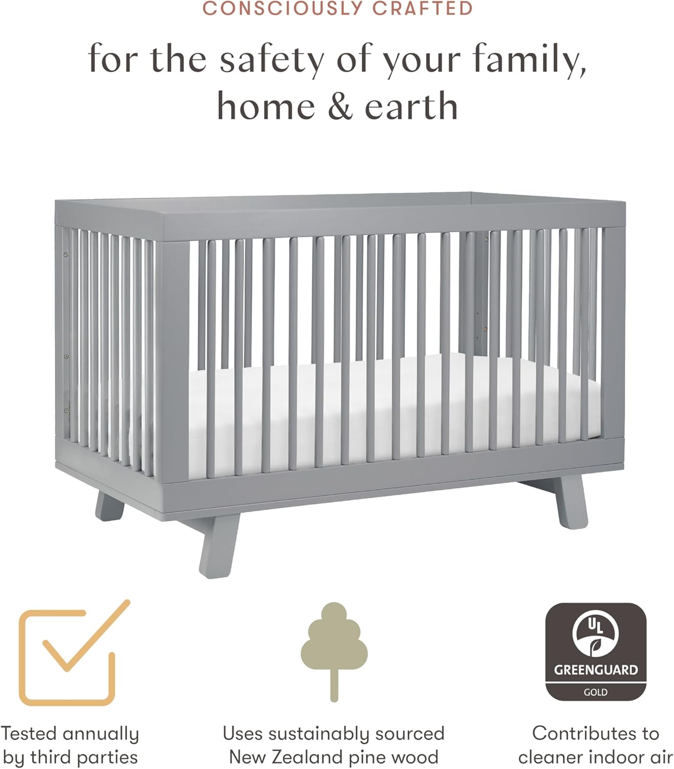 Babyletto Hudson 3-in-1 Convertible Baby Crib - Wooden Baby Bed with 4 ...