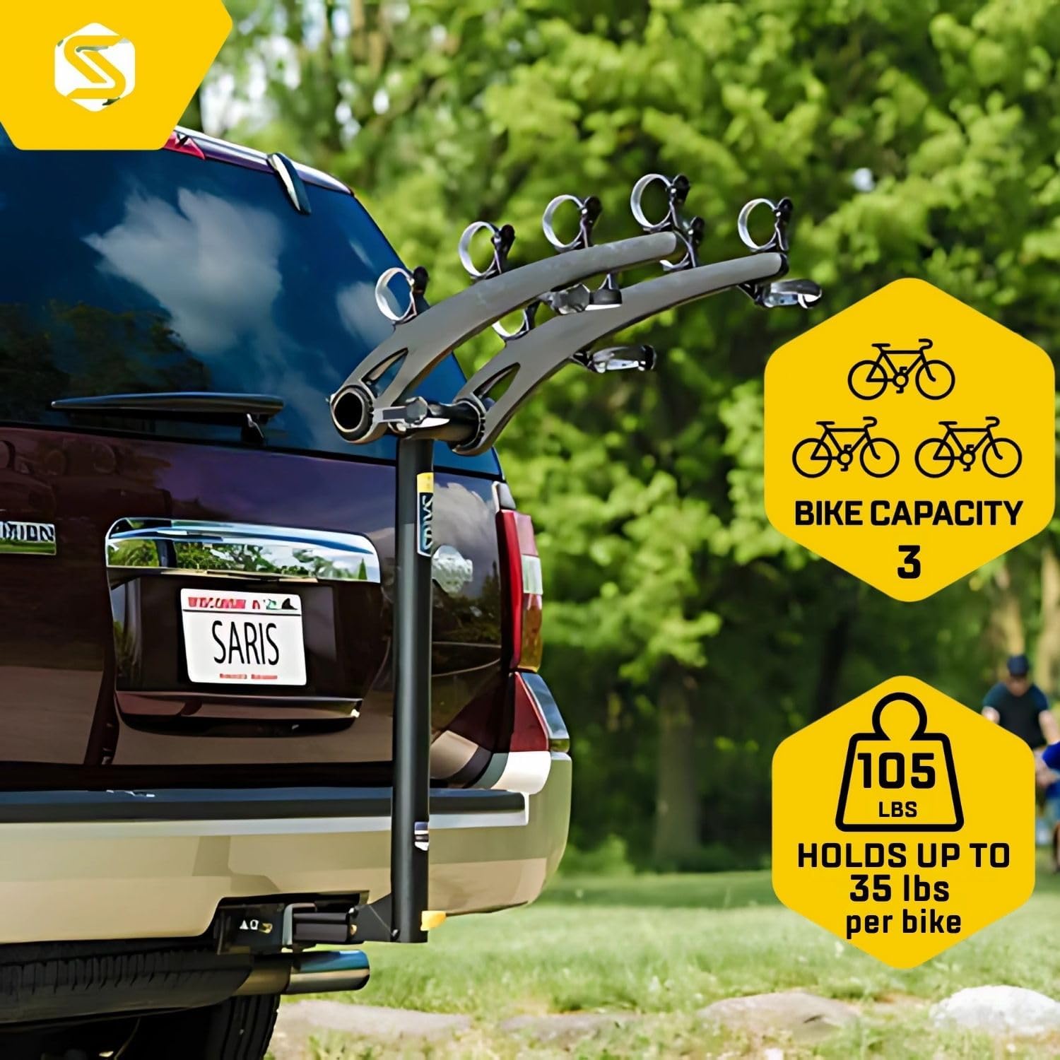 Saris Bones 3-Bike Hitch Rack Bicycle Carrier, with Easy Fold Design ...
