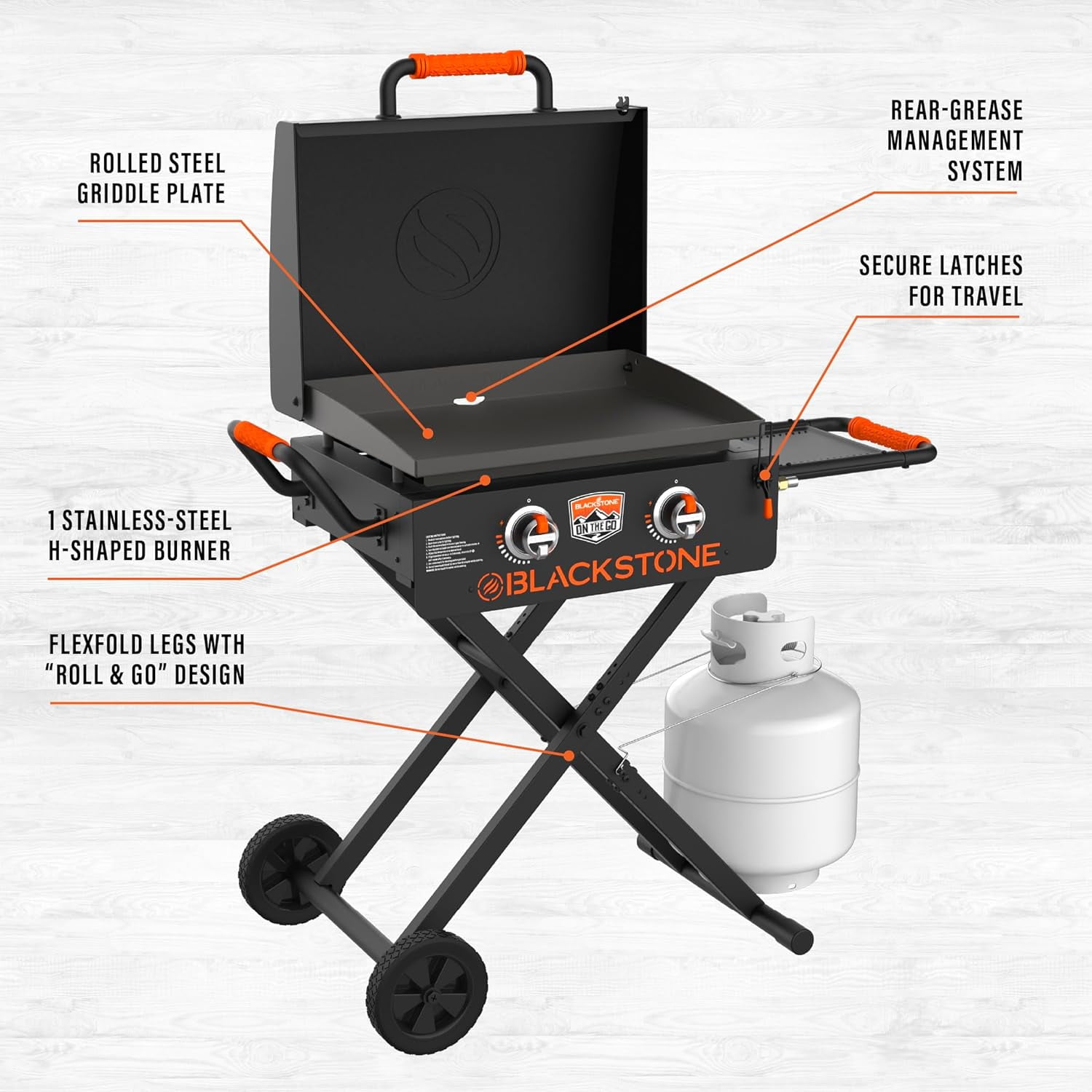 Blackstone On the Go 2-Burner 22" Scissor Cart Griddle with Hood ...