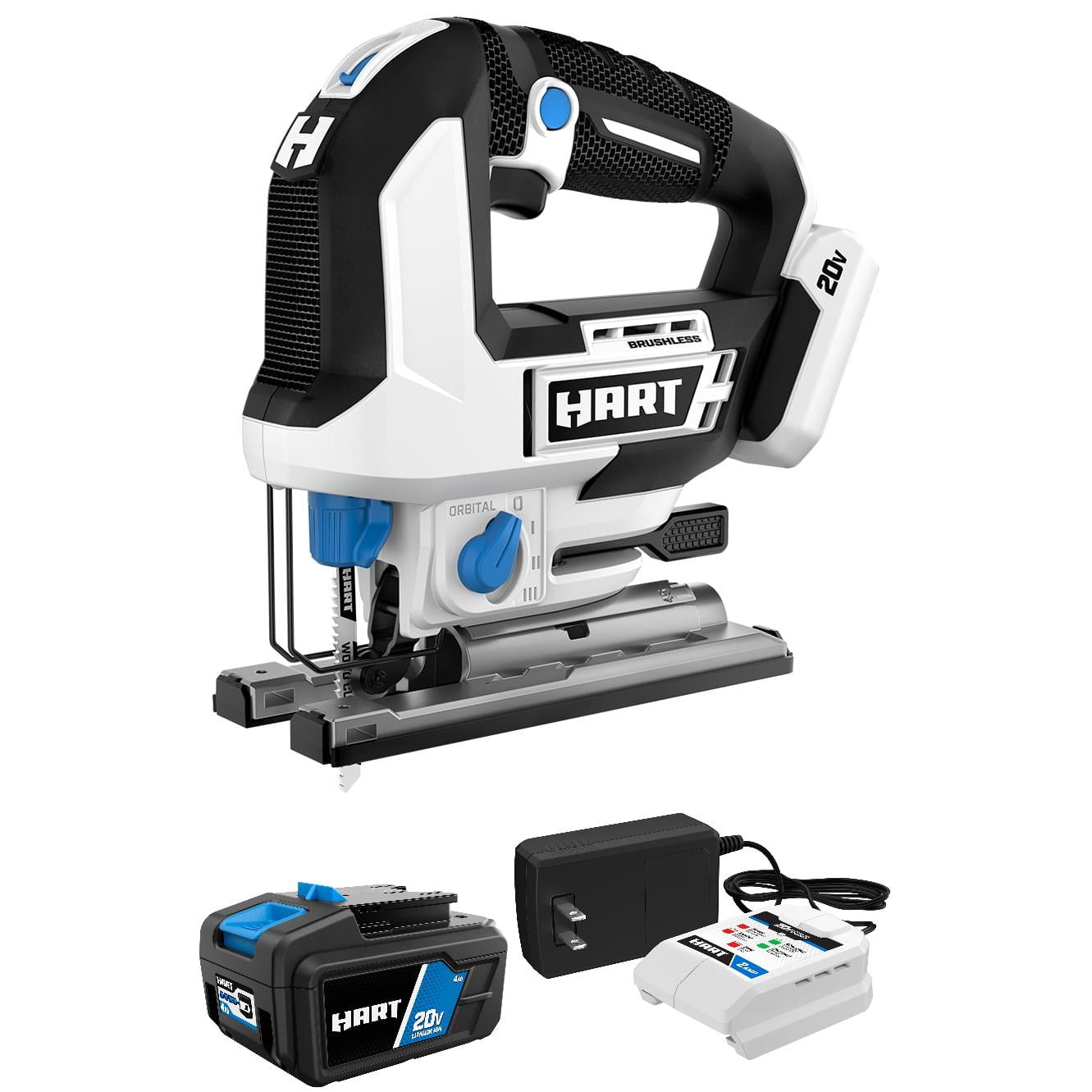 HART 20-Volt Brushless Orbital Jig Saw with 4Ah Battery and Charger ...