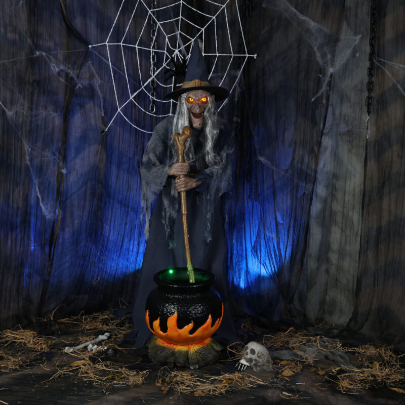 Haunted Living 6-ft Witch with Cauldron Motion Activated Lighted ...