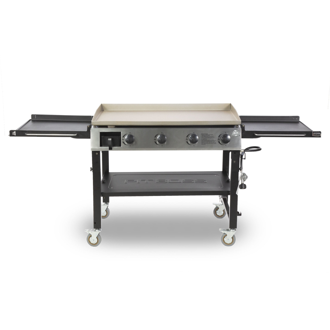 Pit Boss Deluxe 4-Burner Griddle w/ 2 Folding Side Shelves and Cover ...