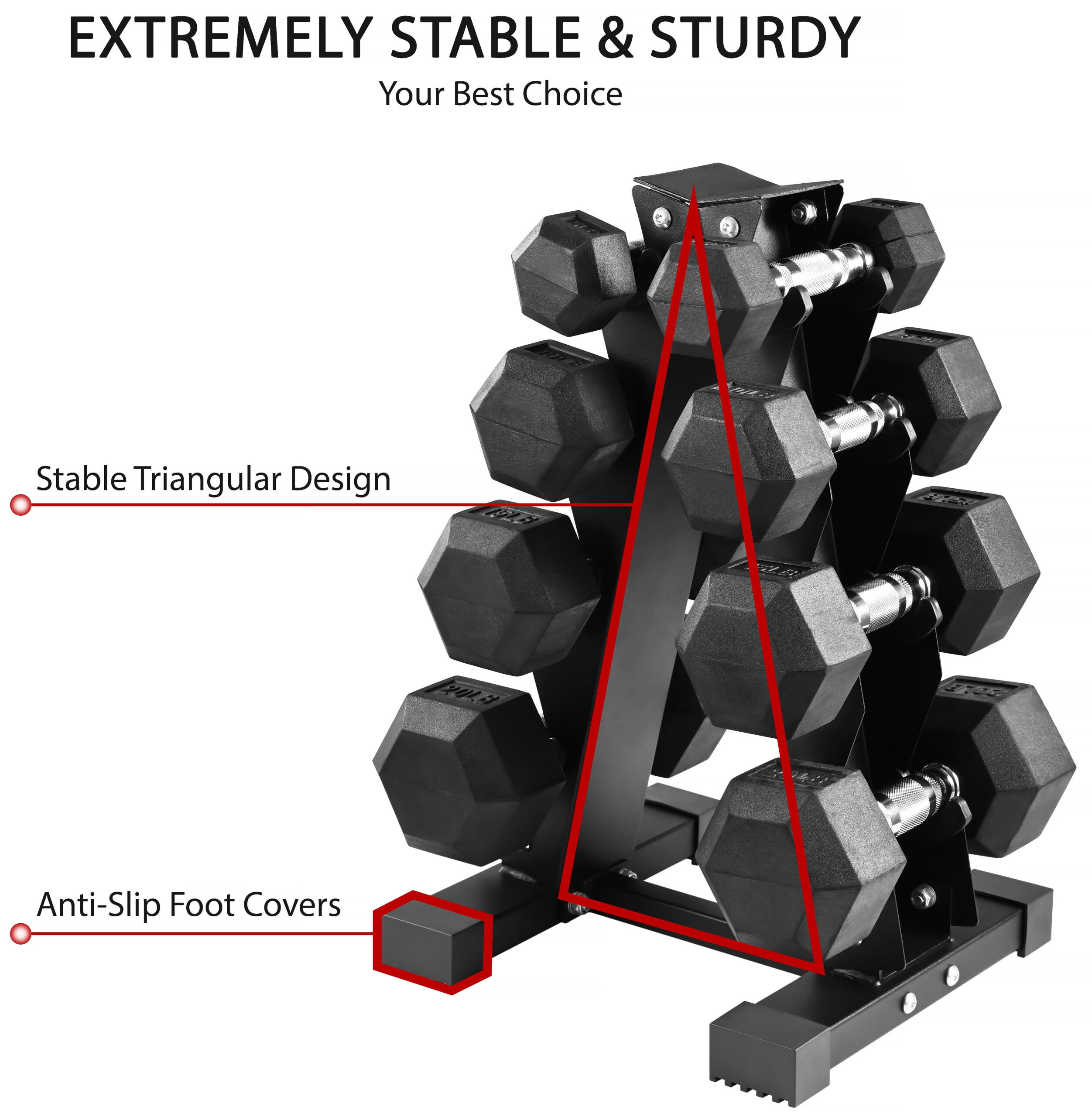 BalanceFrom 100LB Rubber Coated Hex Dumbbell Weight Set with A-Frame ...
