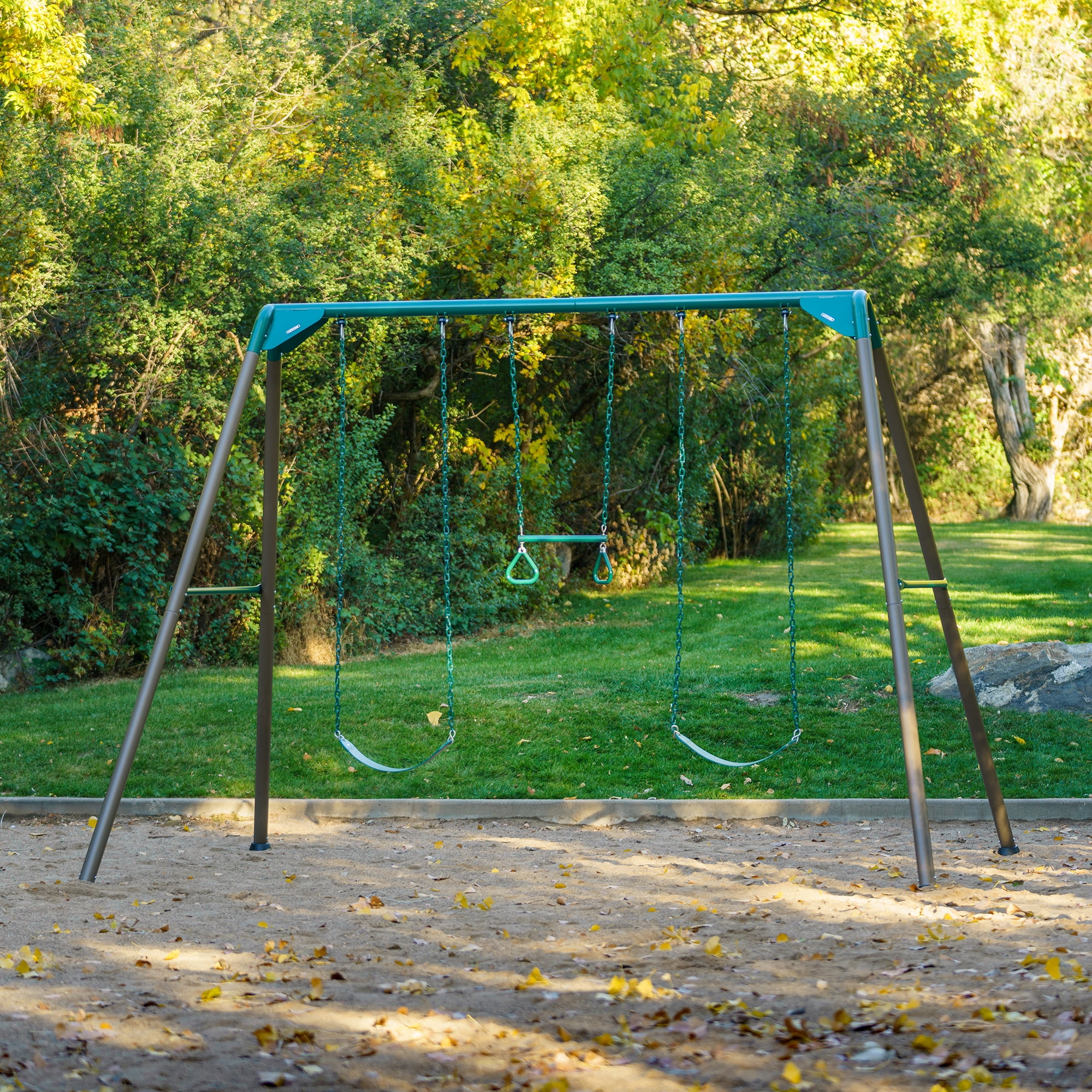 Lifetime Kid's Metal Swing Set with 2 Belt Swings and Trapeze Bar - 9 ...
