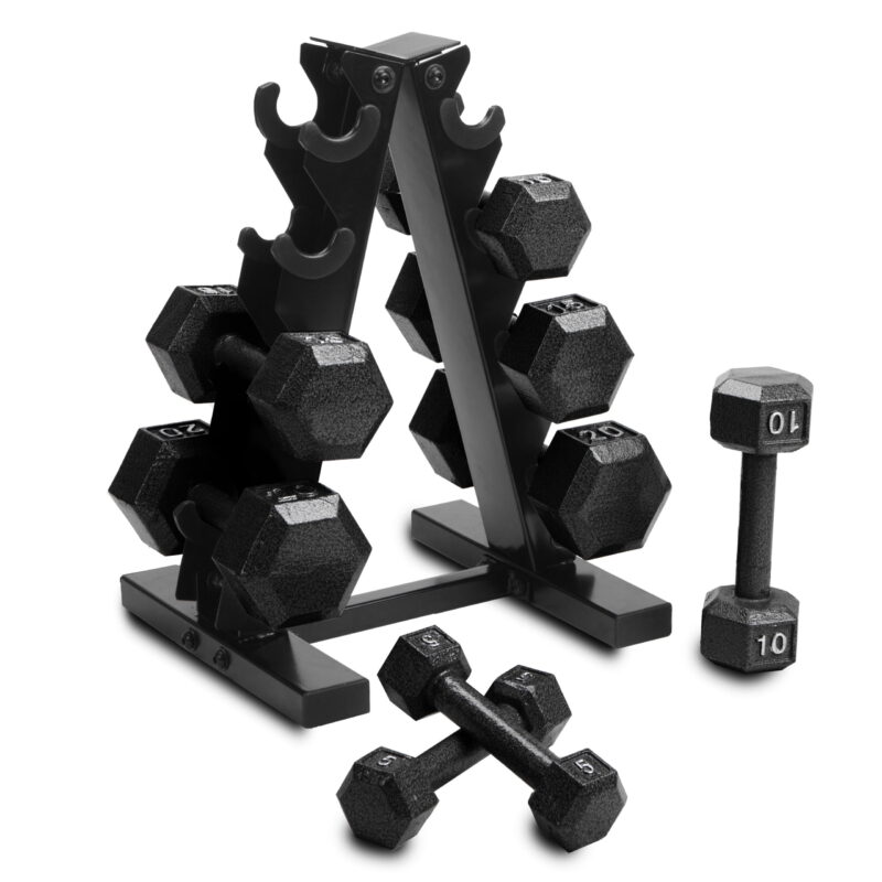 Cap Barbell 100 lb Cast Iron Hex Dumbbell Weight Set with Rack, Black ...