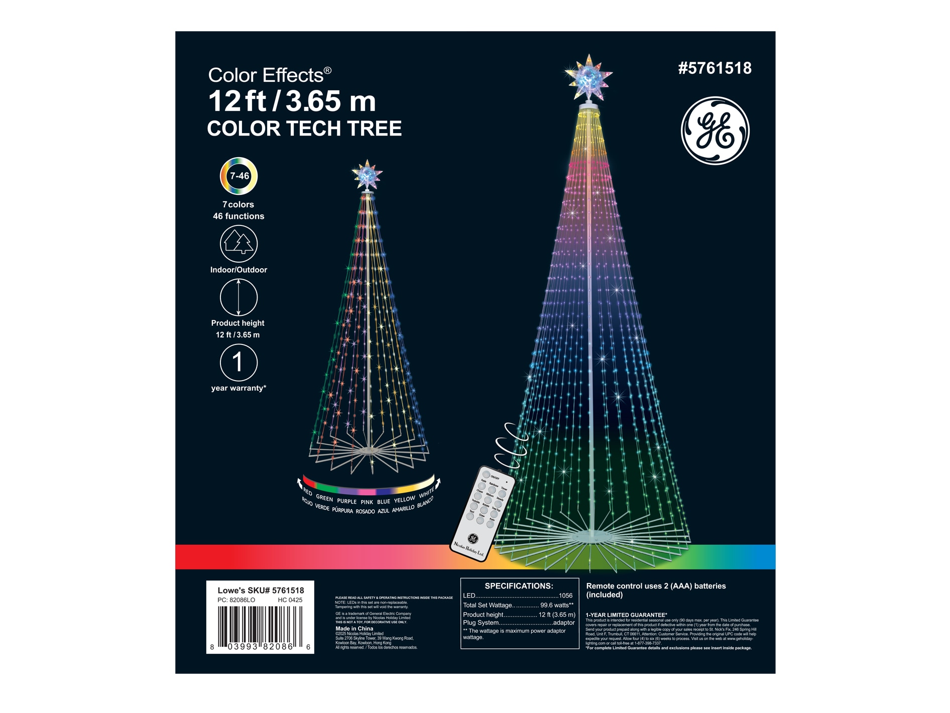 GE 12-ft RGB String Tree with Color Changing LED Lights - MartDiscover.com