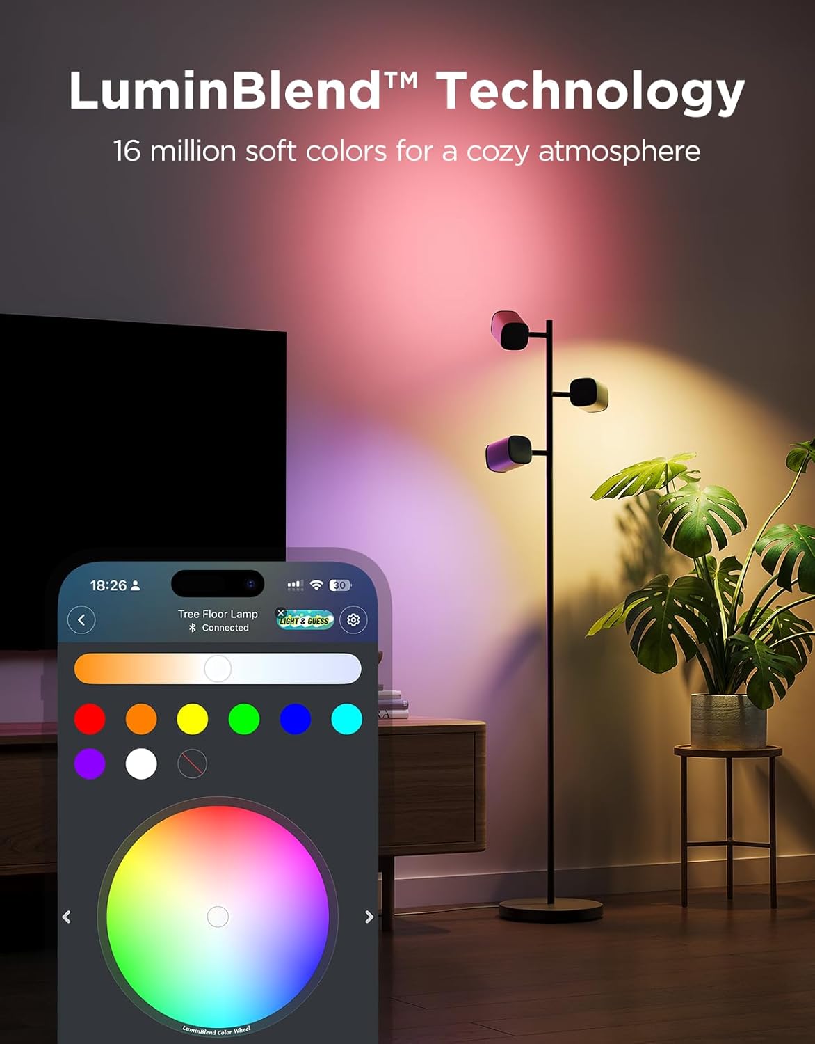 Govee Tree Floor Lamp Compatible with Matter, 3 Rotatable Lights with ...