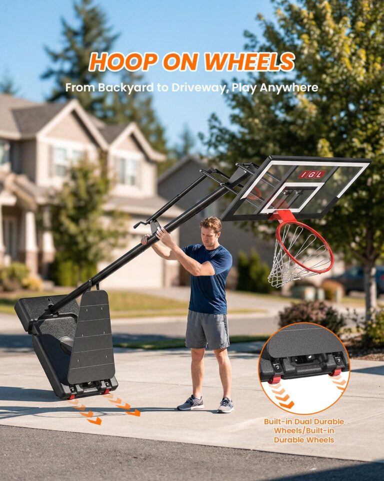 IGL Basketball Hoop Outdoor, Height Adjustable 5.3-10 FT, Portable ...